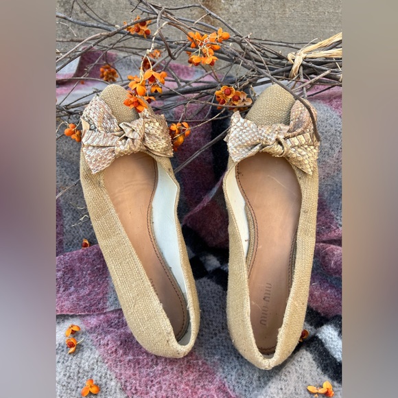 Miu Miu | Shoes | Miu Miu Cloth Canvas Ballet Ballerina Flats In Beige ...